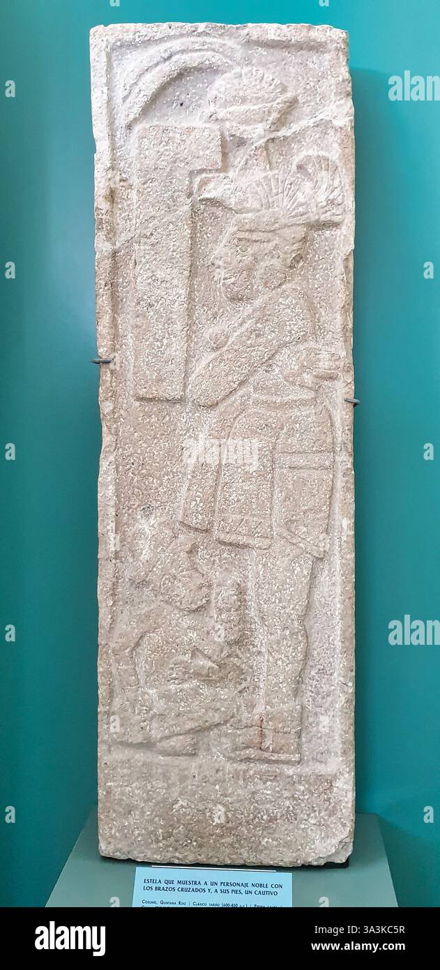 Limestone stela from Cozumel, relief sculpture showing a Mayan noble ...