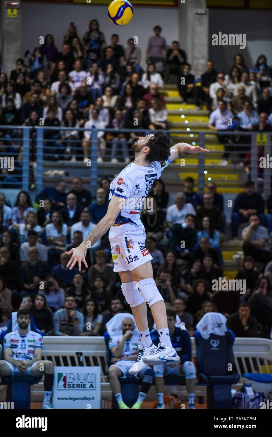 Daniele Lavia serve (Itas Trentino) during Playoff Scudetto - Cisterna ...