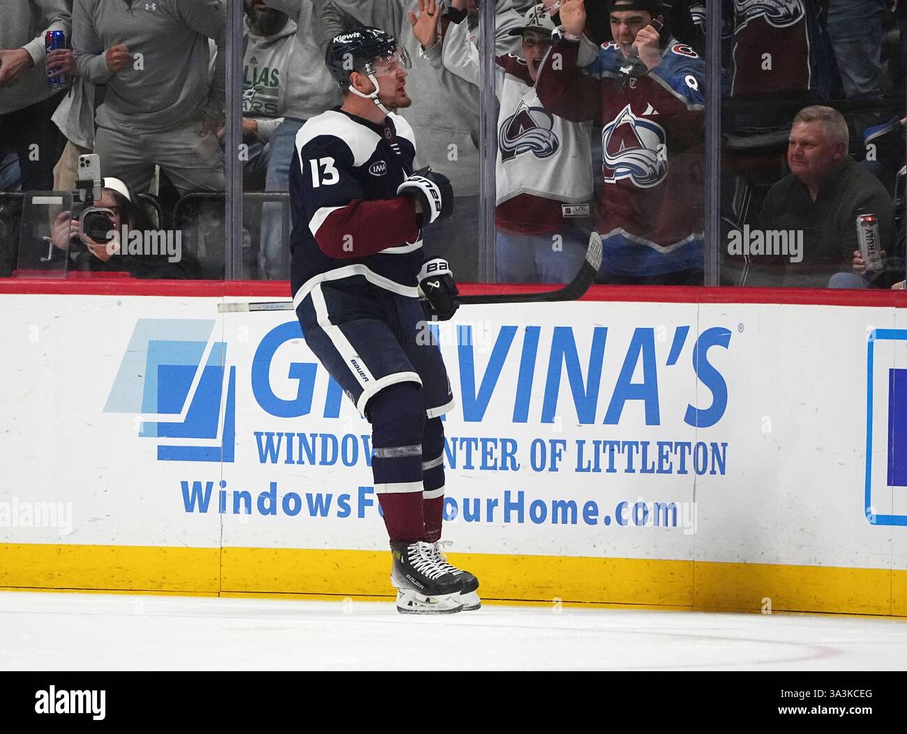 Colorado Avalanche right wing Valeri Nichushkin reacts after scoring a ...