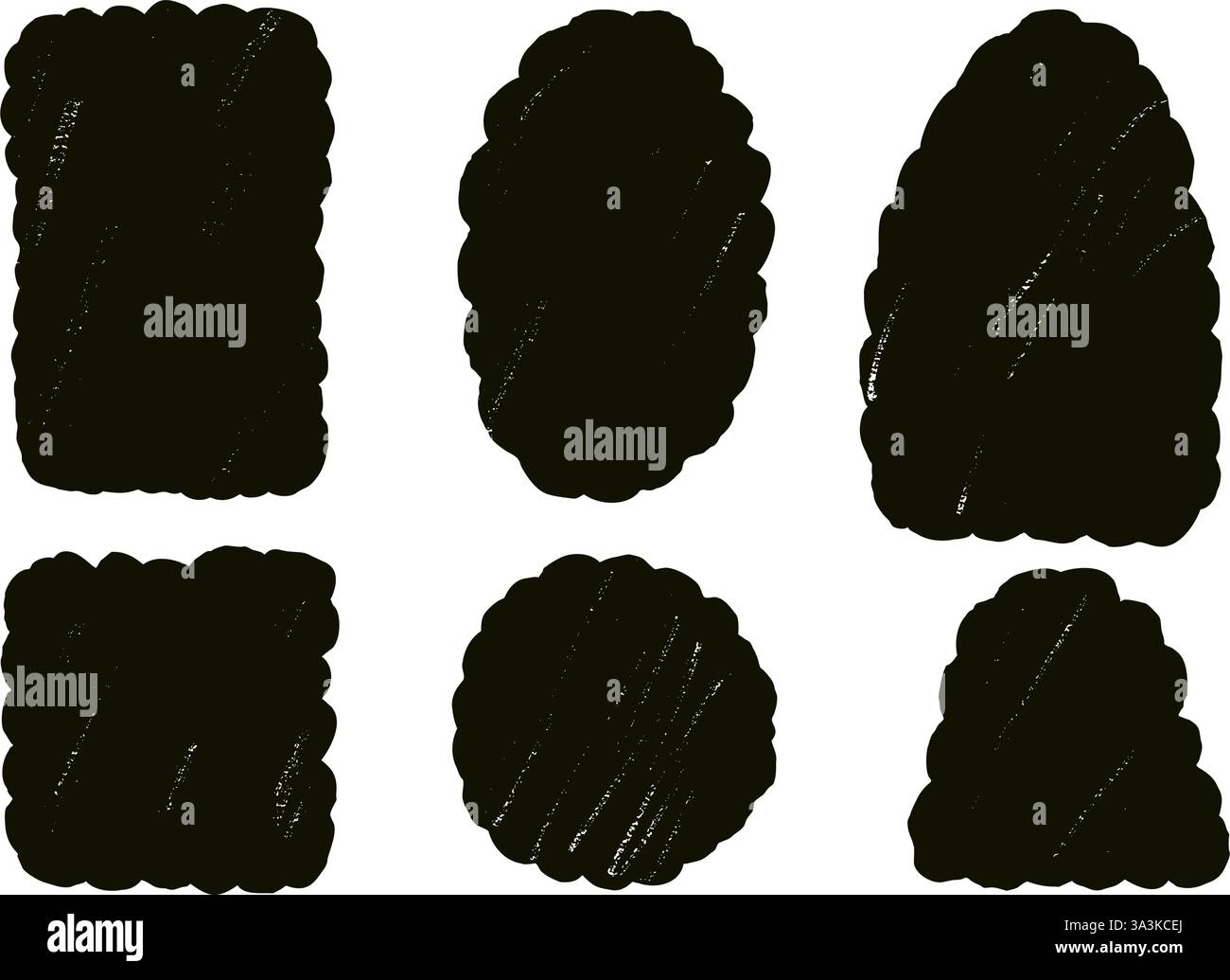 Wobbly edged callout shapes. Text boxes frames set. Oval, circle and ...