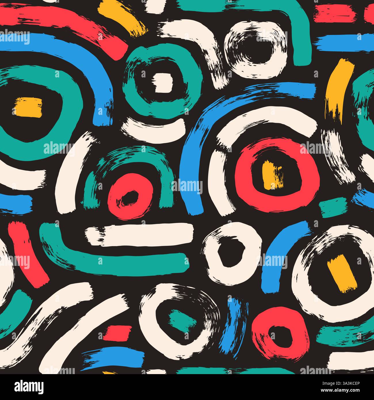 Brush paint curved lines seamless pattern. circles and stripes endless ...