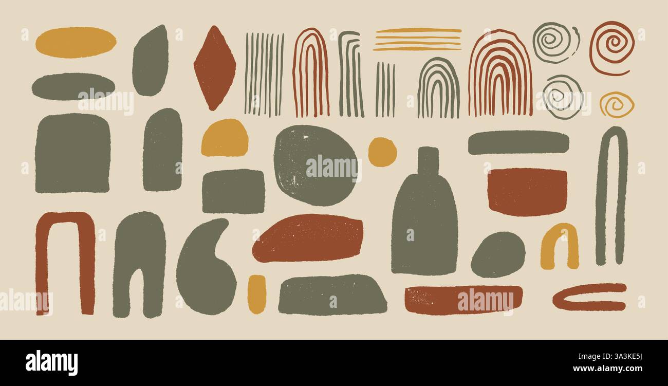 Rough contemporary figures silhouette set. Circle, pebble and boholines ...