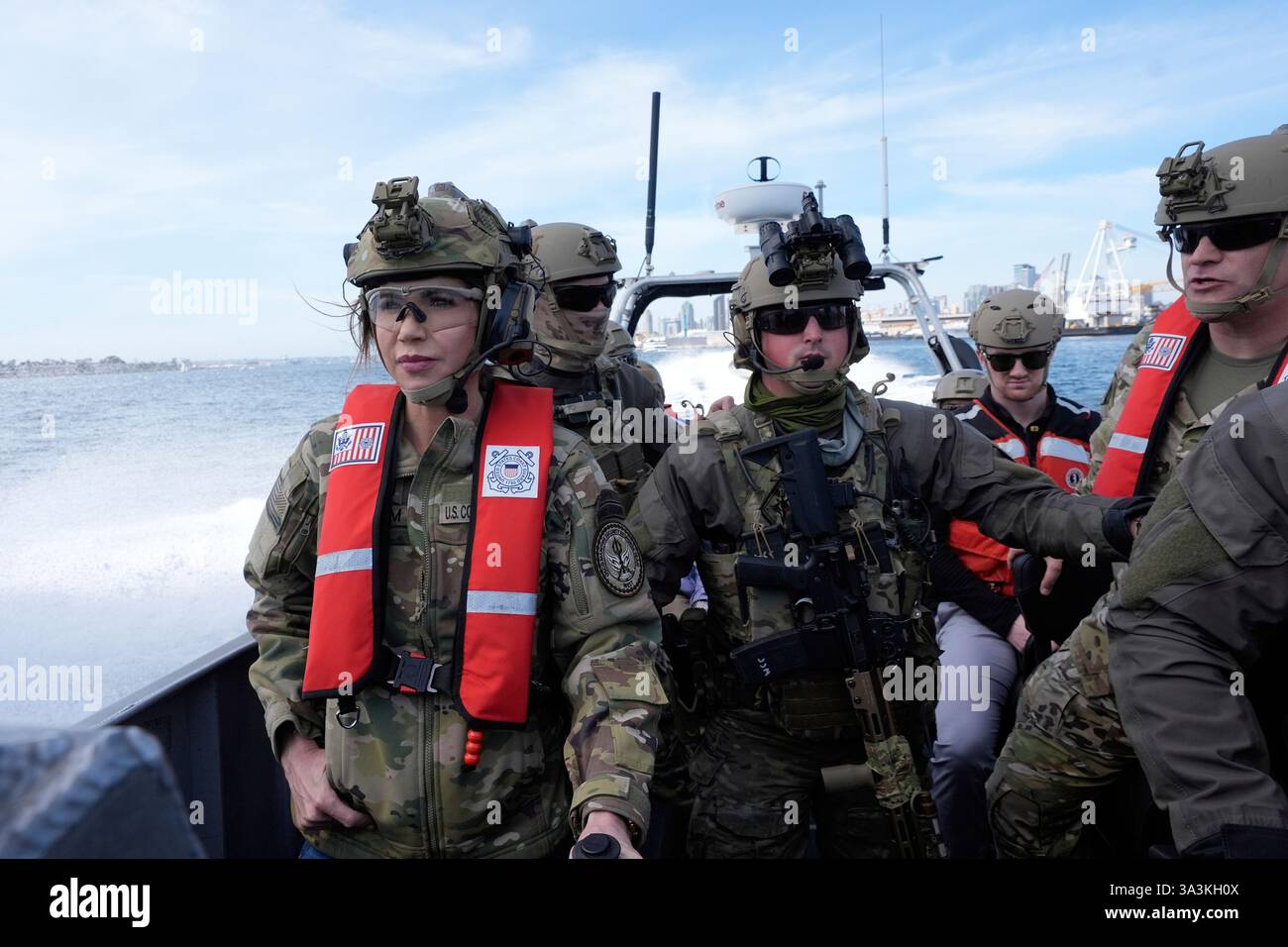 Homeland Security Secretary Kristi Noem pilots a U.S. Coast Guard ...
