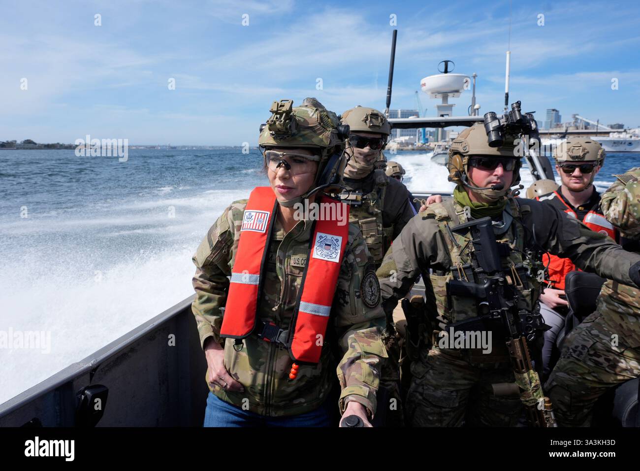 Homeland Security Secretary Kristi Noem pilots a U.S. Coast Guard ...