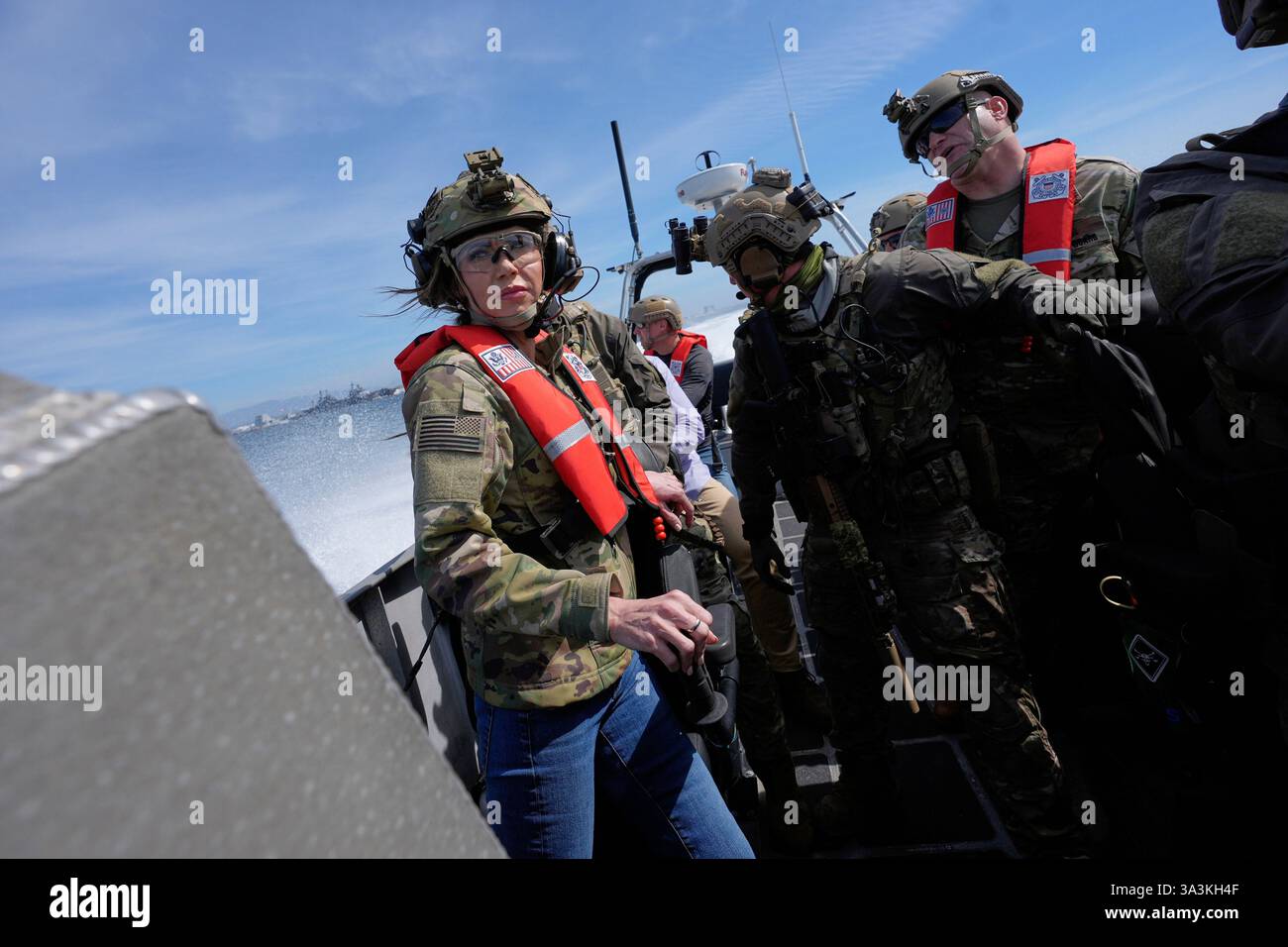 Homeland Security Secretary Kristi Noem pilots a U.S. Coast Guard ...