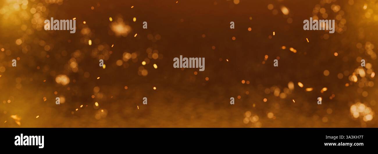 Festive shiny background with flying yellow particles. 3D Rendering ...