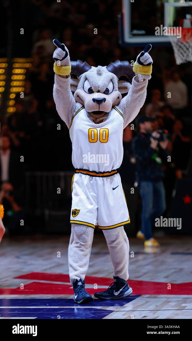 March 16, 2025: VCU Ram mascot before the A10 Men's Basketball Tournament final game between the ...