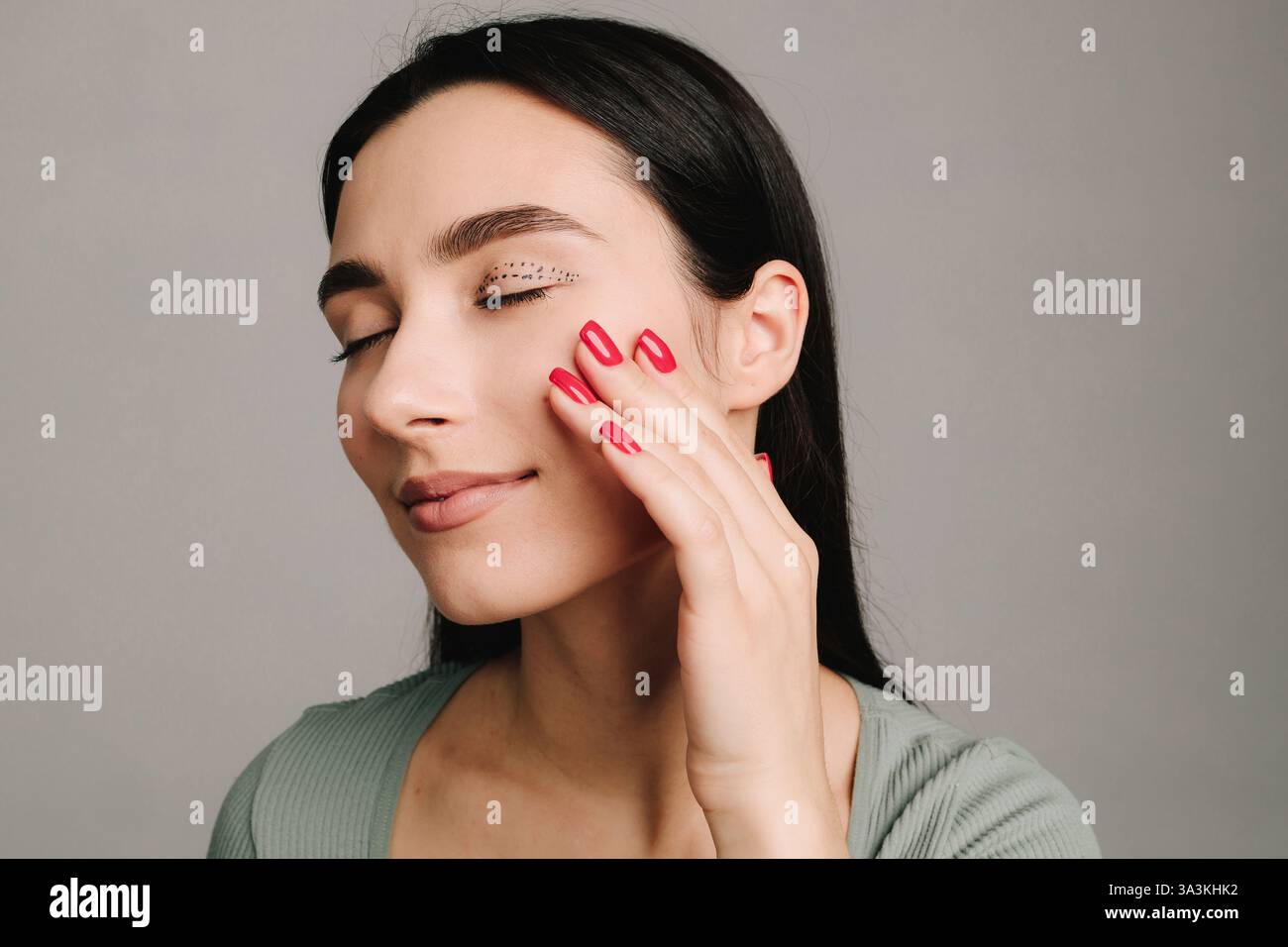 Blepharoplasty markup. Woman is showing well done contour for eye lids ...