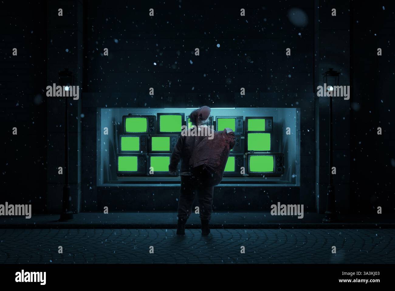 digital composition of santa claus from back with christmas sack in the ...