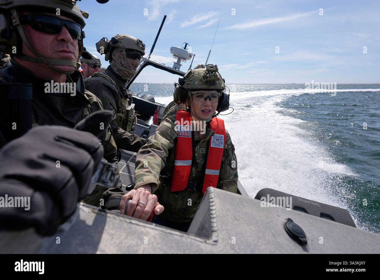 Homeland Security Secretary Kristi Noem pilots a U.S. Coast Guard ...