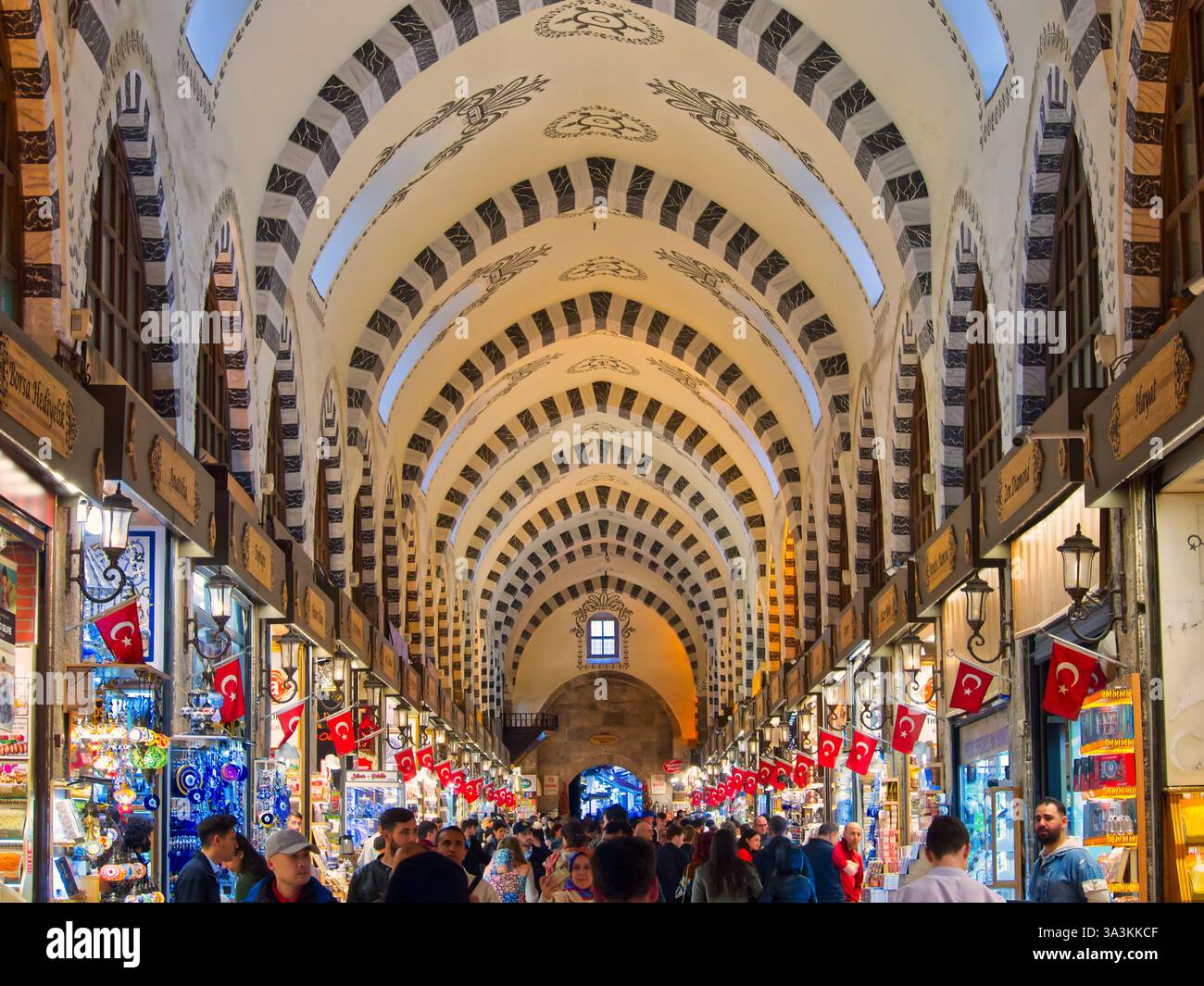 Instanbul, Turkey - May 1, 2024: Ornate arched interior of a busy ...