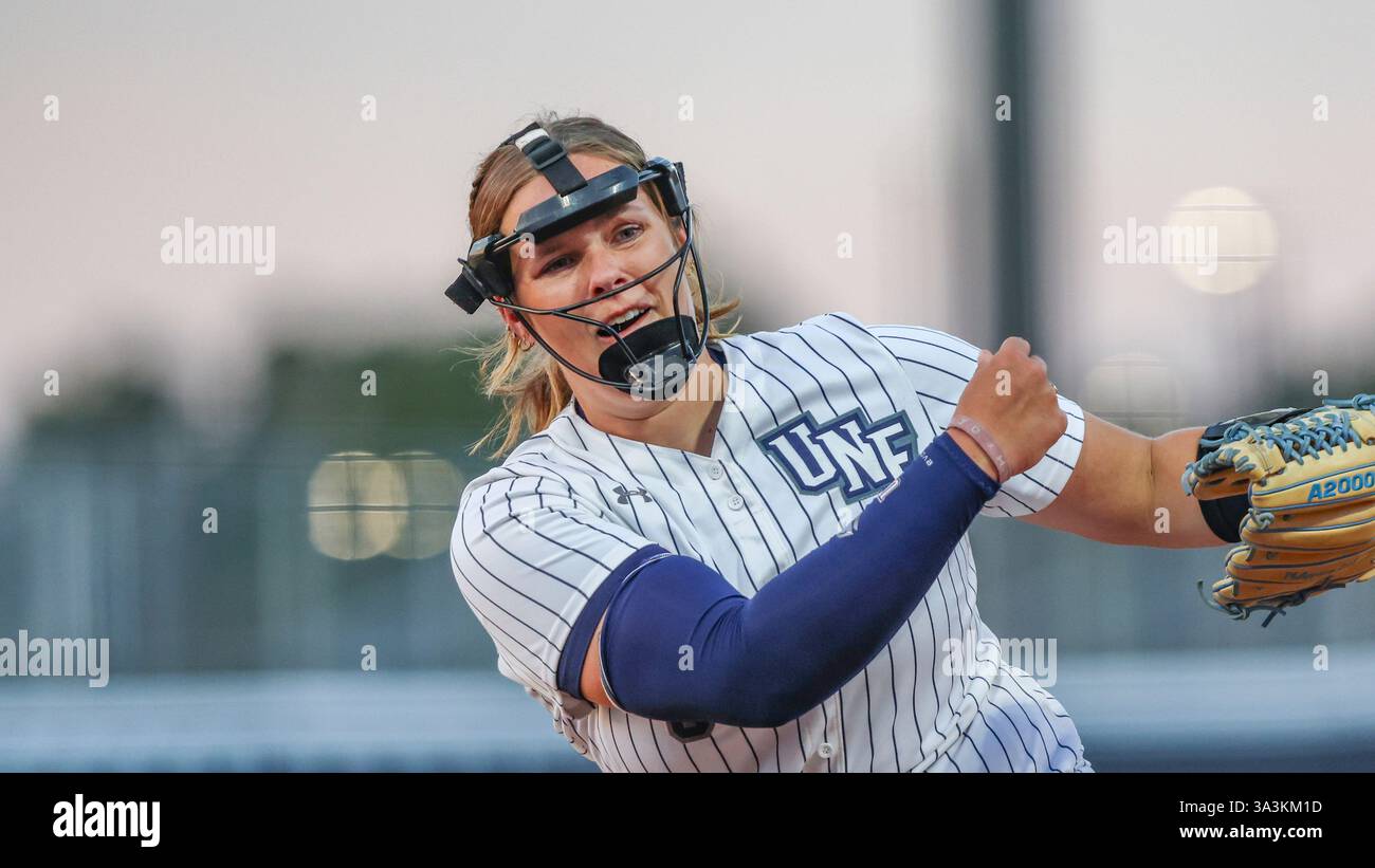 North Florida pitcher Allison Benning (8) in action during an NCAA ...