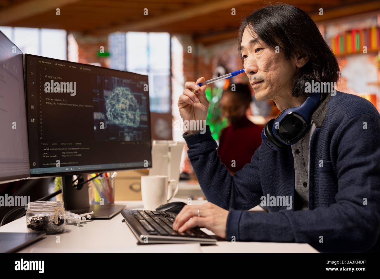 AI startup senior admin overseeing deep learning application, thinking how to improve software ...