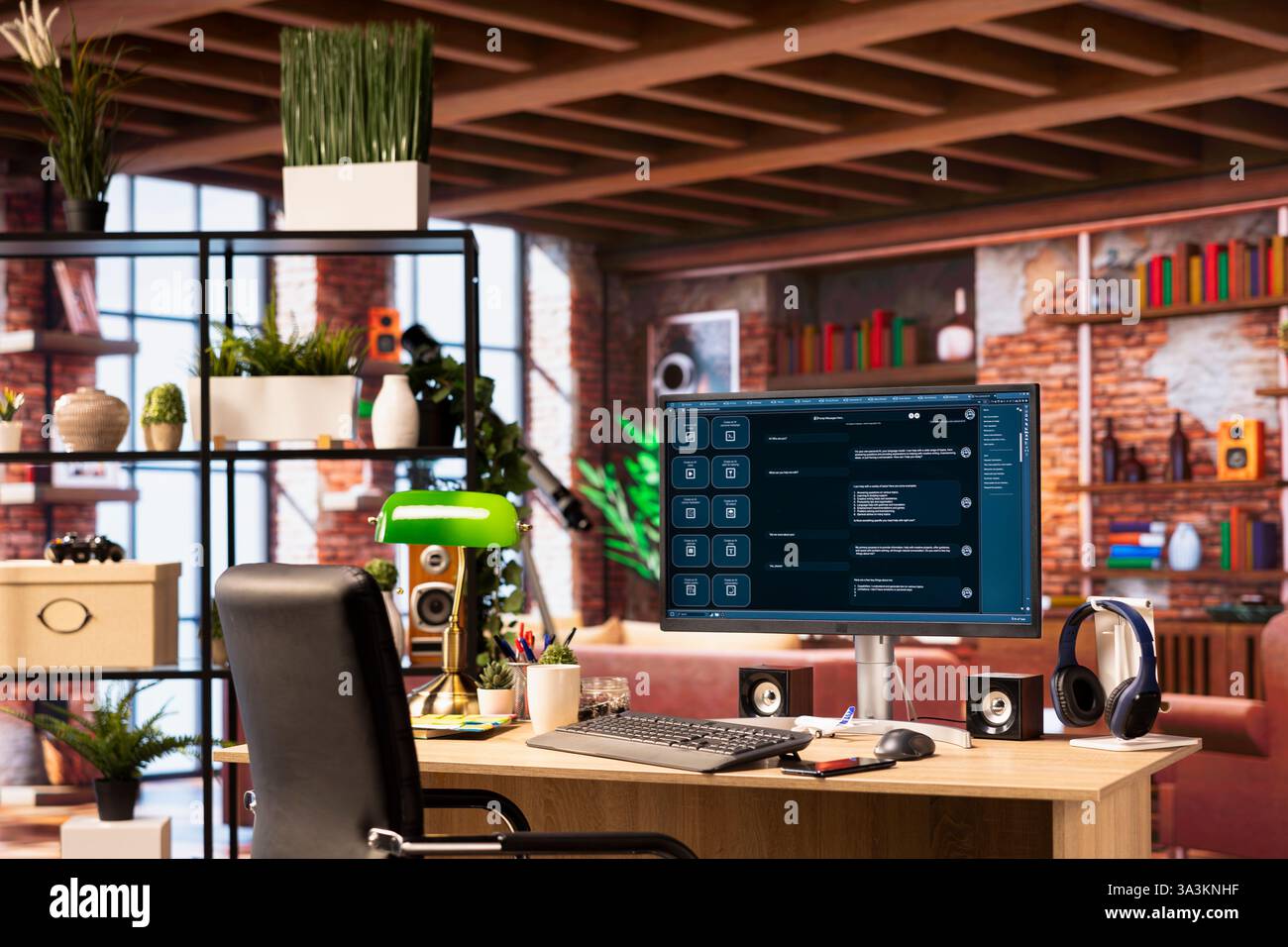 AI LLM chatbot on computer screen in home office designed to understand ...