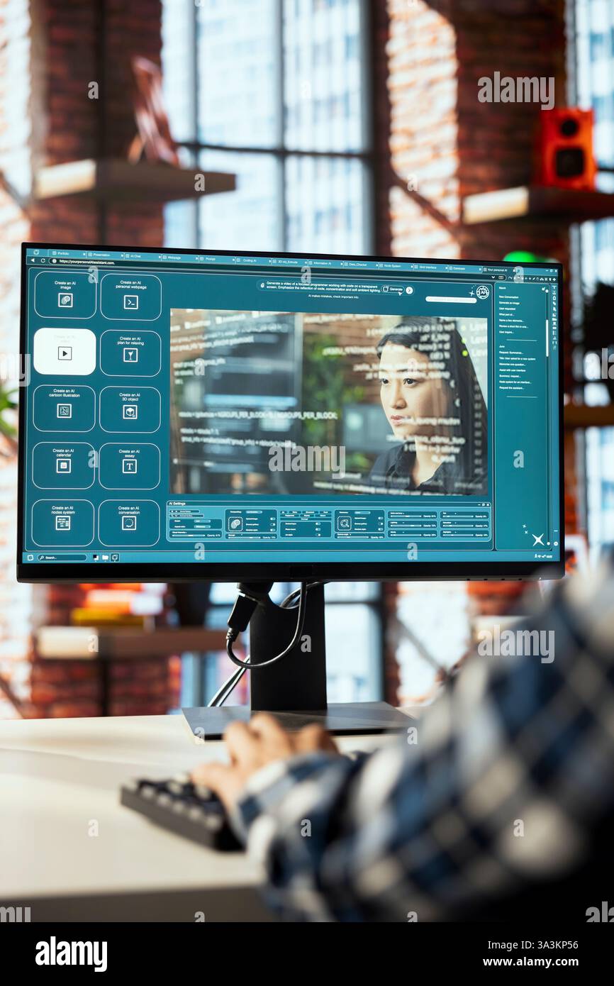 Graphic editor designing user interface for AI software turning text prompt into photos. Close ...