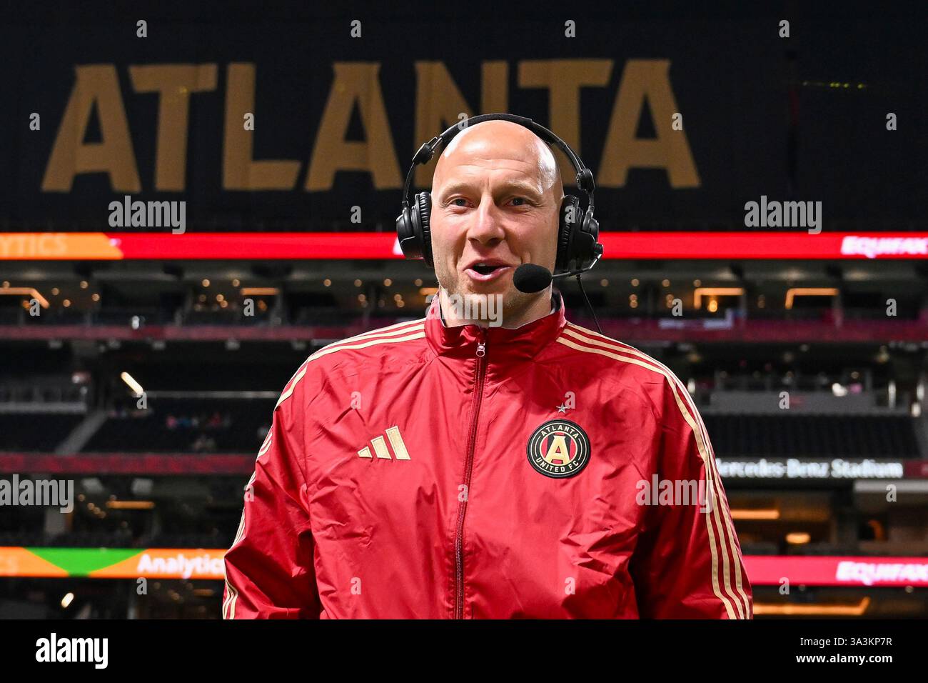 ATLANTA, GA – MARCH 16: Brad Guzan #1 of Atlanta is interviewed prior ...