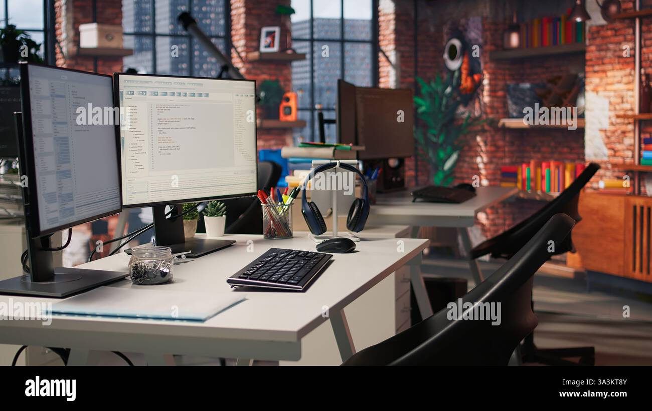 PC in startup office used to design and implement algorithms enabling ...