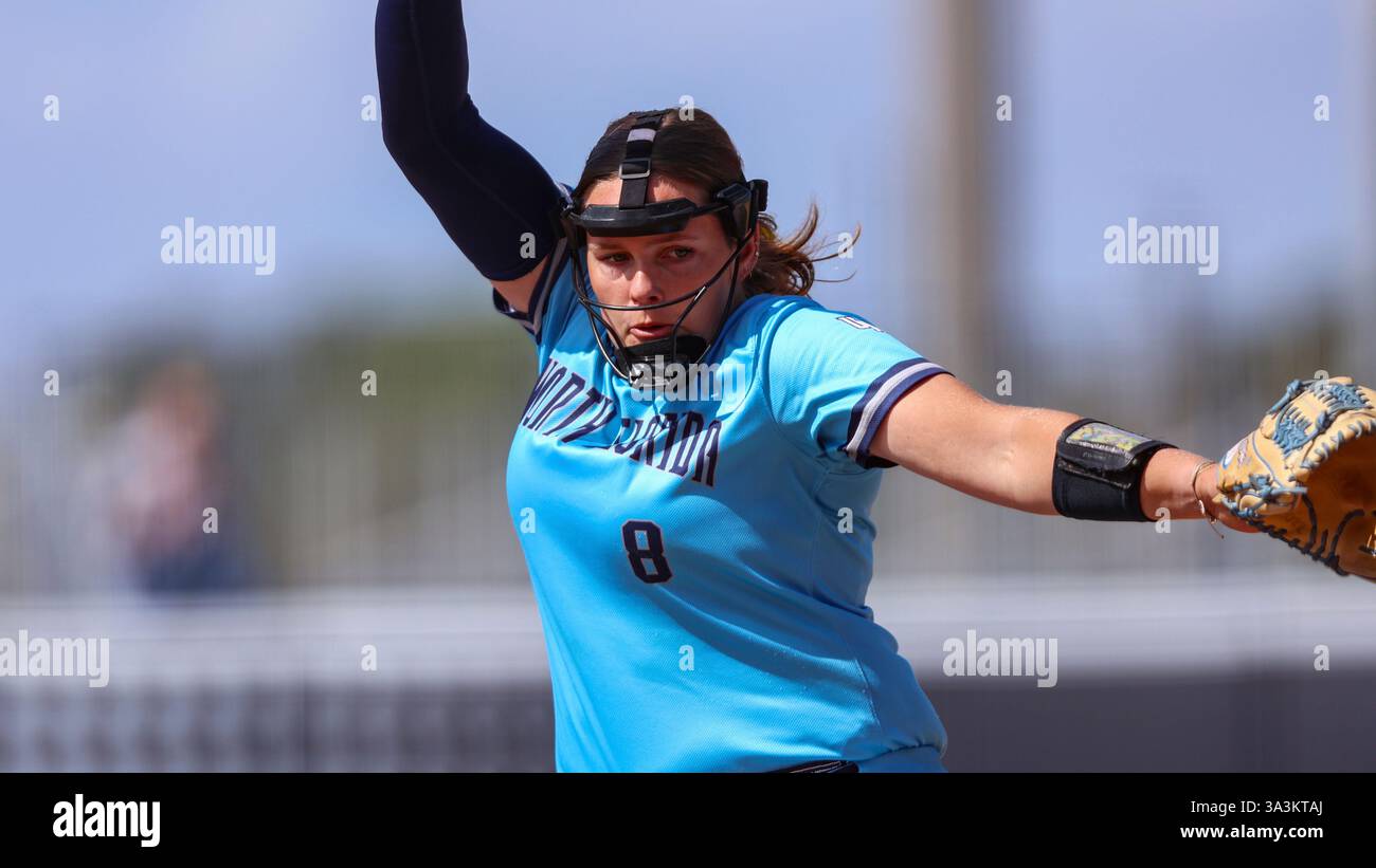 North Florida pitcher Allison Benning (8) in action during an NCAA ...