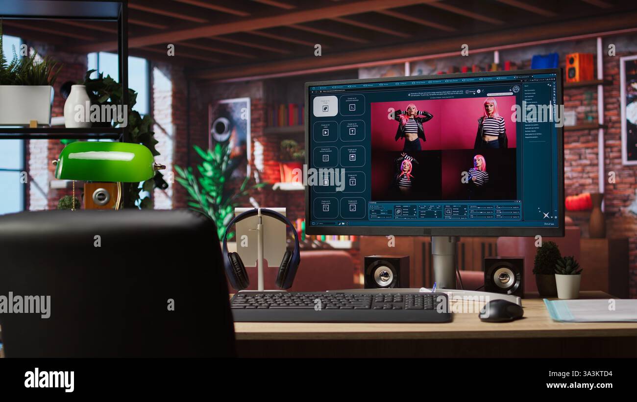 Computer On Desk With Ui Of Artificial Intelligence Gpt Application Turning Text Prompt Into