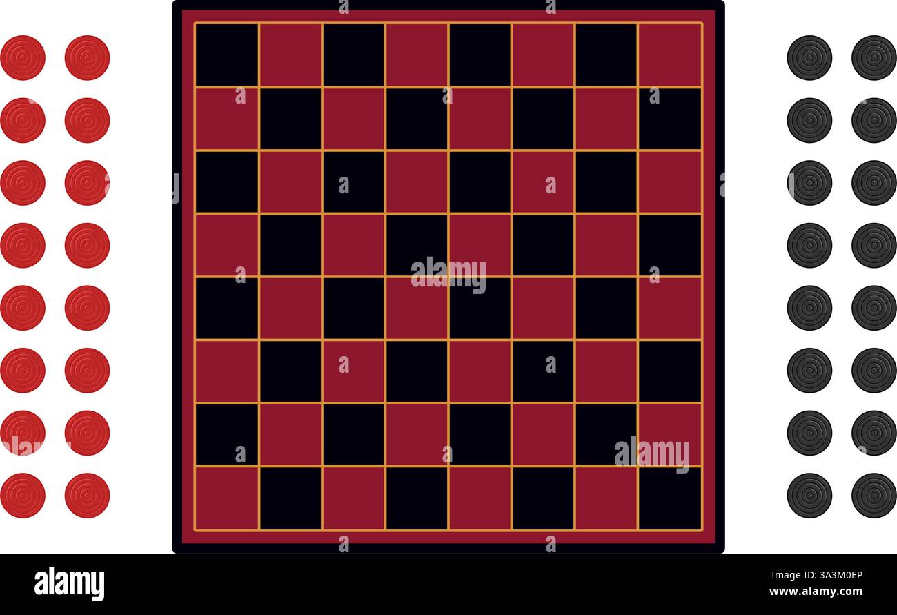 Checkers or draughts game set with checkers board and pieces in red and ...