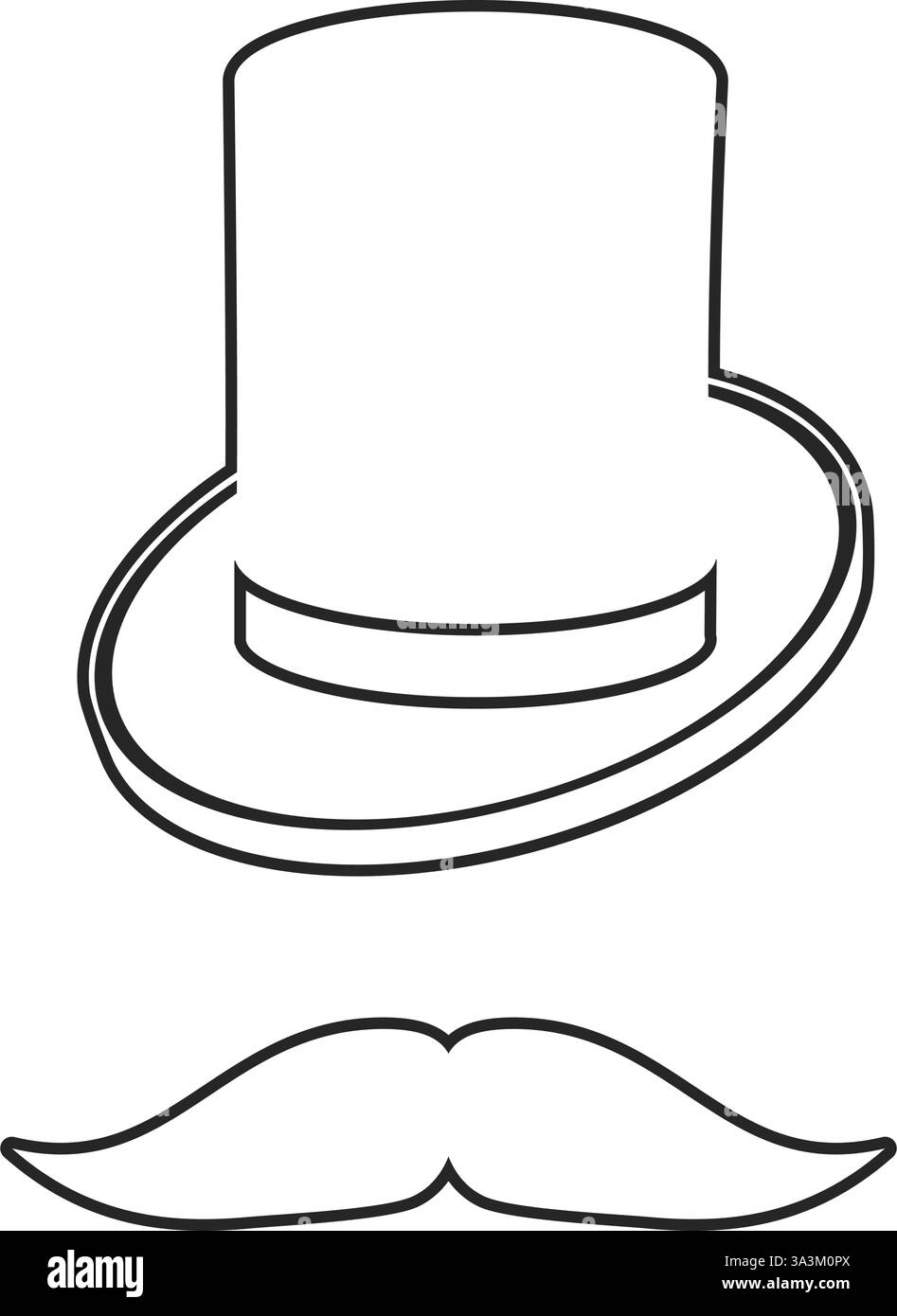 Simple moustache and top hat set in outline vector Stock Vector Image ...