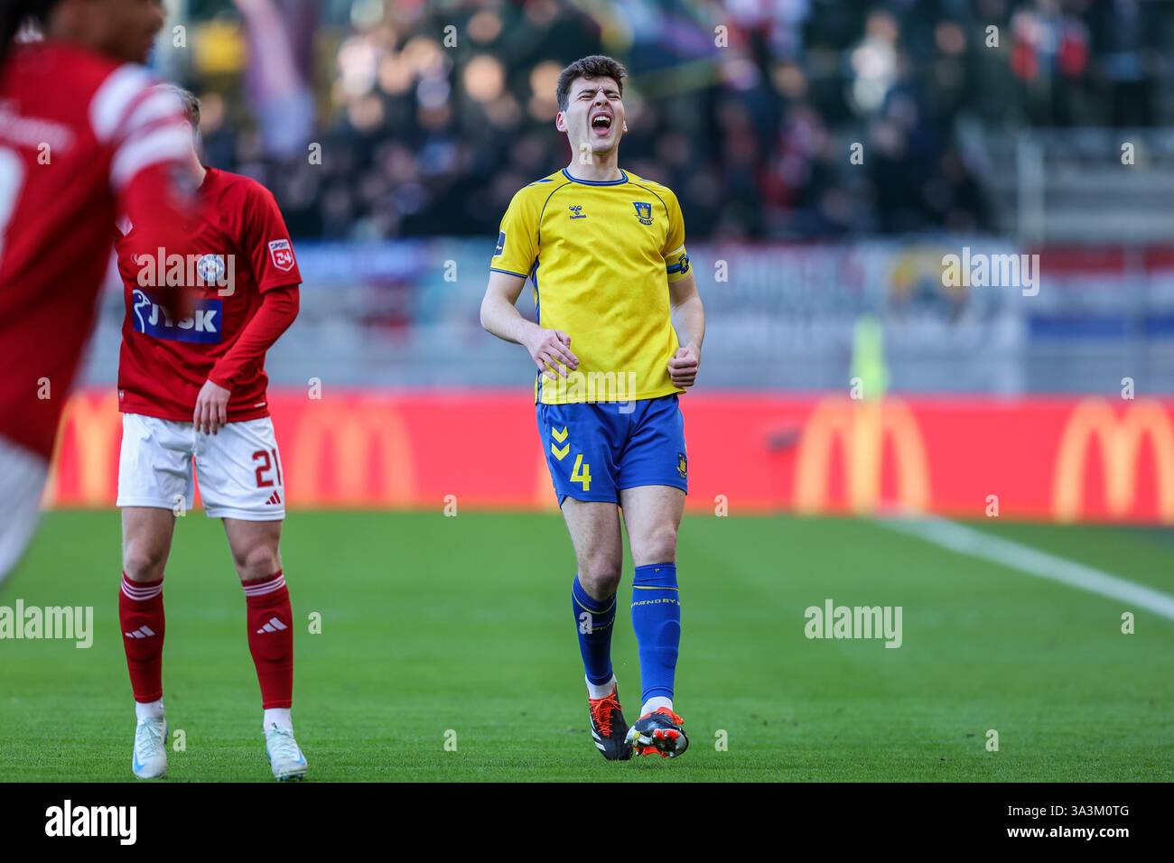 Brondby, Denmark. 16th Mar, 2025. Jacob Rasmussen (4) of Broendby IF ...