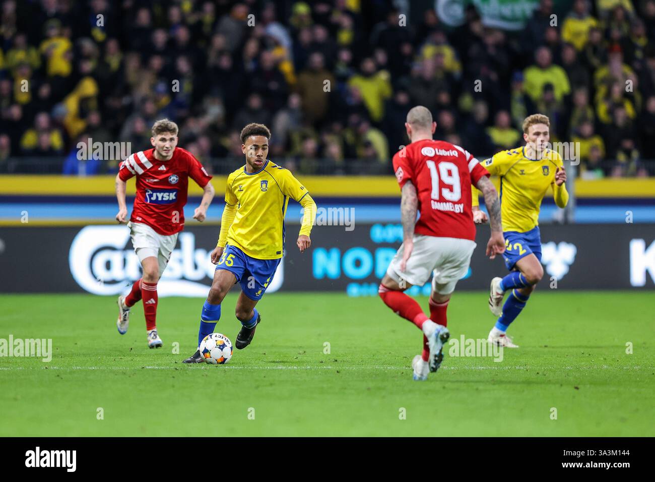 Brondby, Denmark. 16th Mar, 2025. Noah Nartey (35) of Broendby IF seen ...