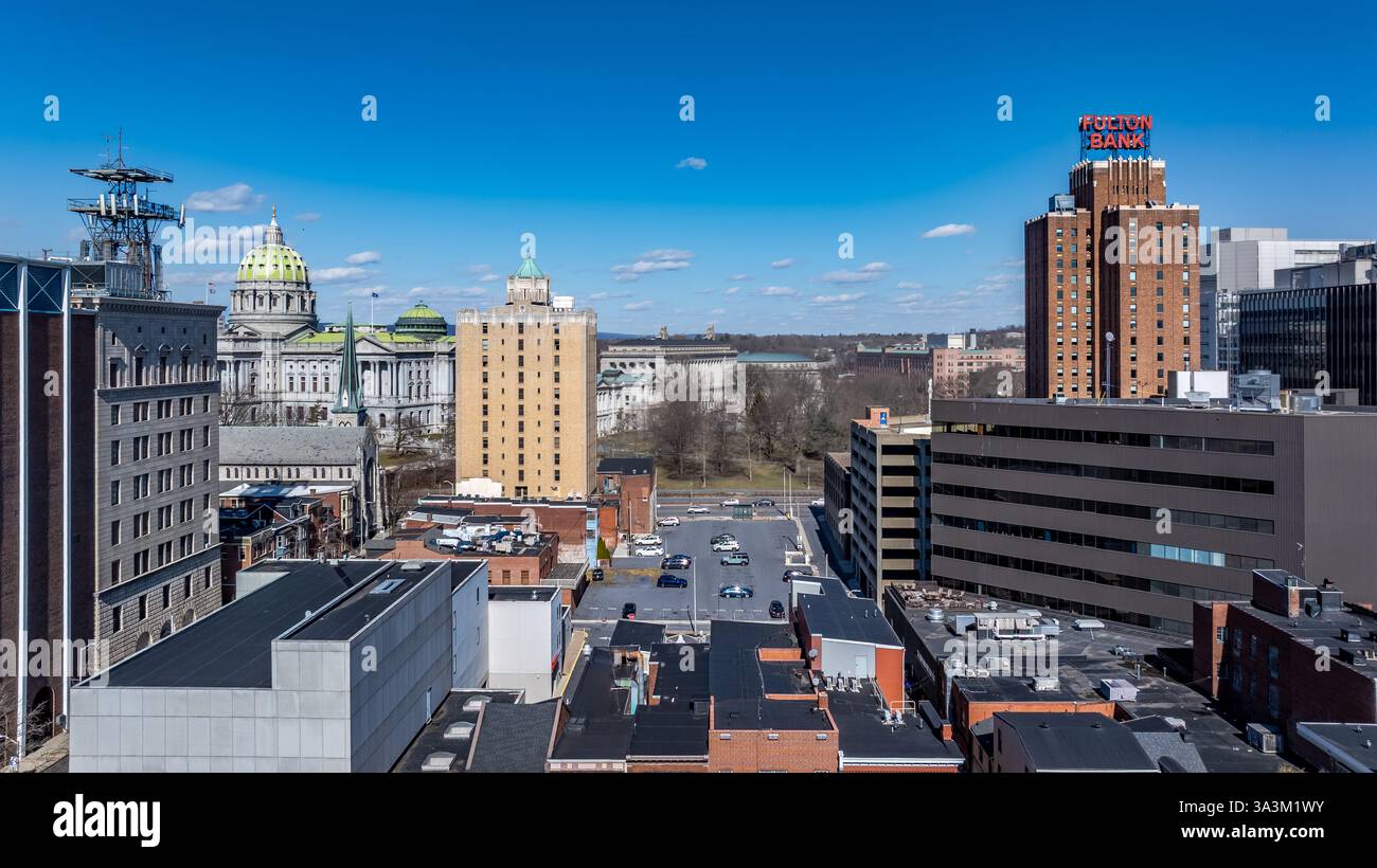 Harrisburg, PA, USA - March 9, 2025: Winter afternoon aerial photo over ...