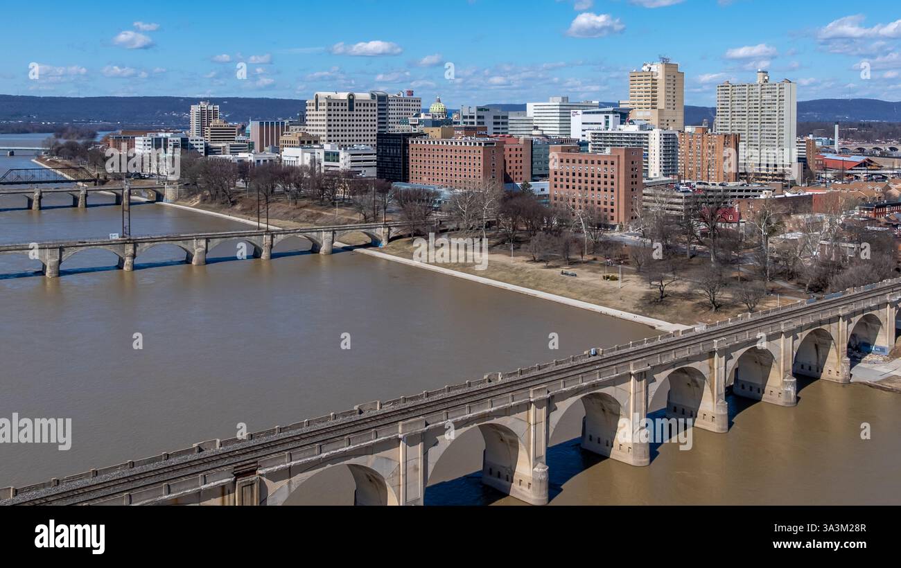 Harrisburg, PA, USA - March 9, 2025: Winter afternoon aerial photo over ...
