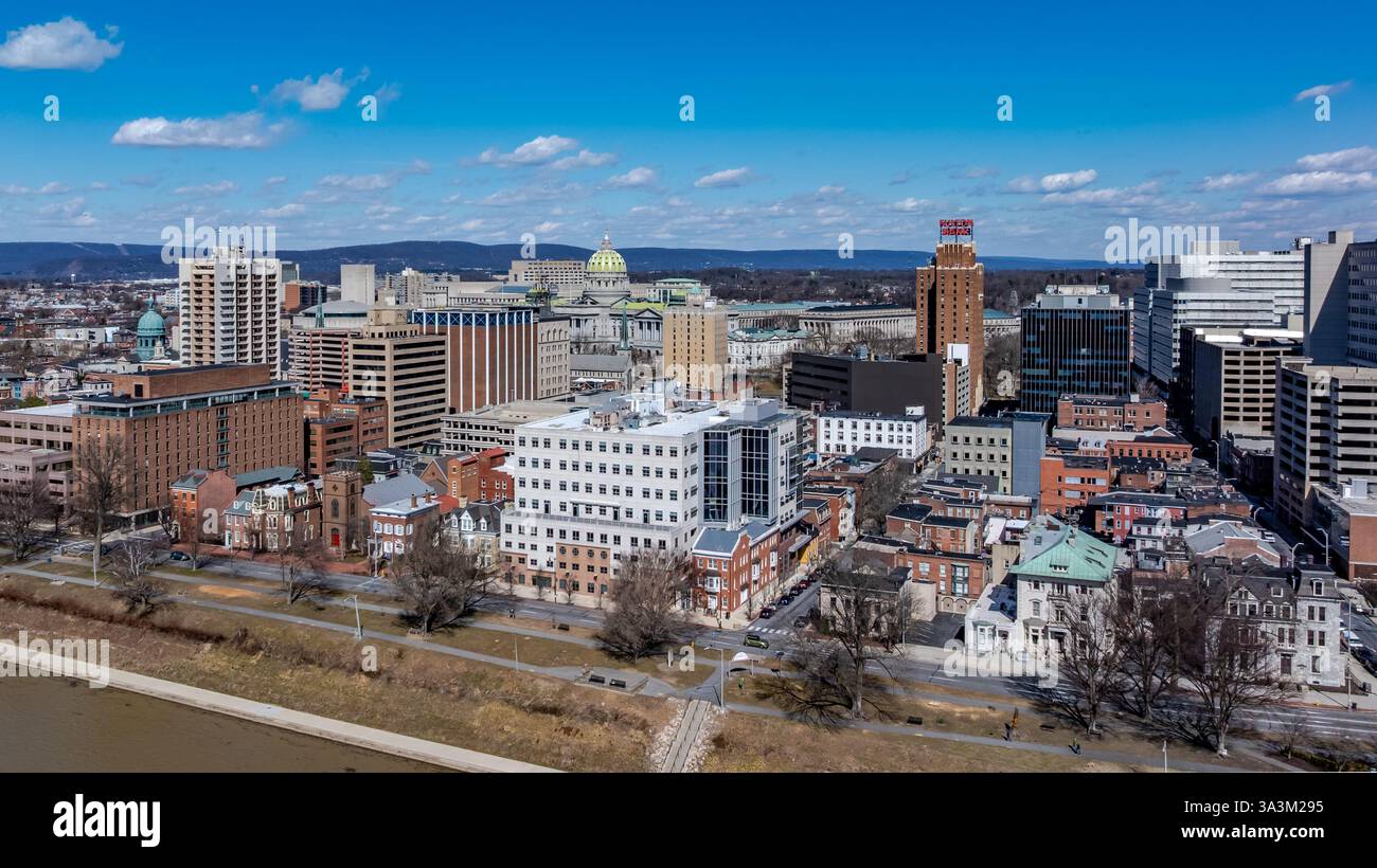 Harrisburg, PA, USA - March 9, 2025: Winter afternoon aerial photo over ...