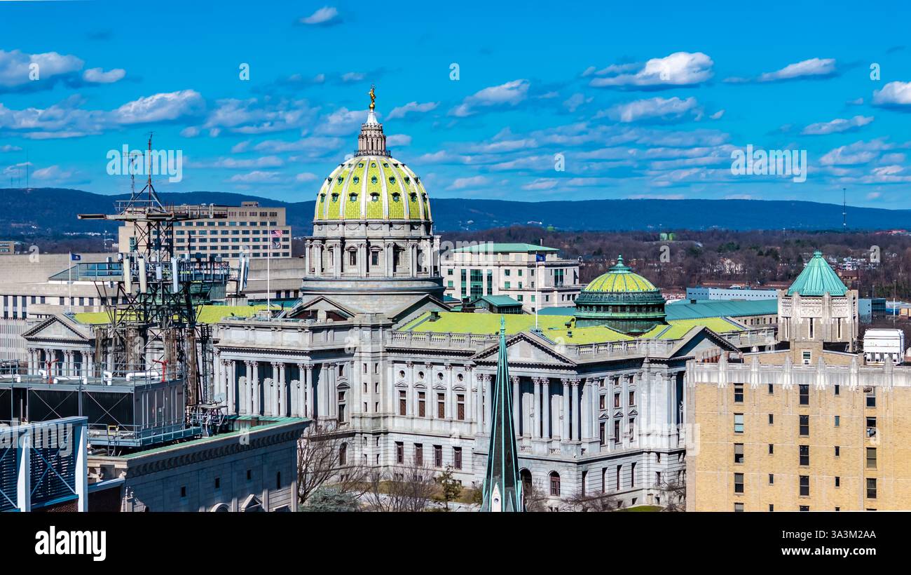 Harrisburg, PA, USA - March 9, 2025: Winter afternoon aerial photo over ...