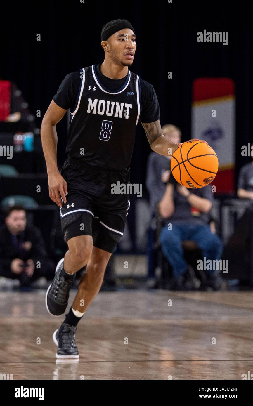 Mount St. Mary's Dallas Hobbs in action during the NCAA college ...