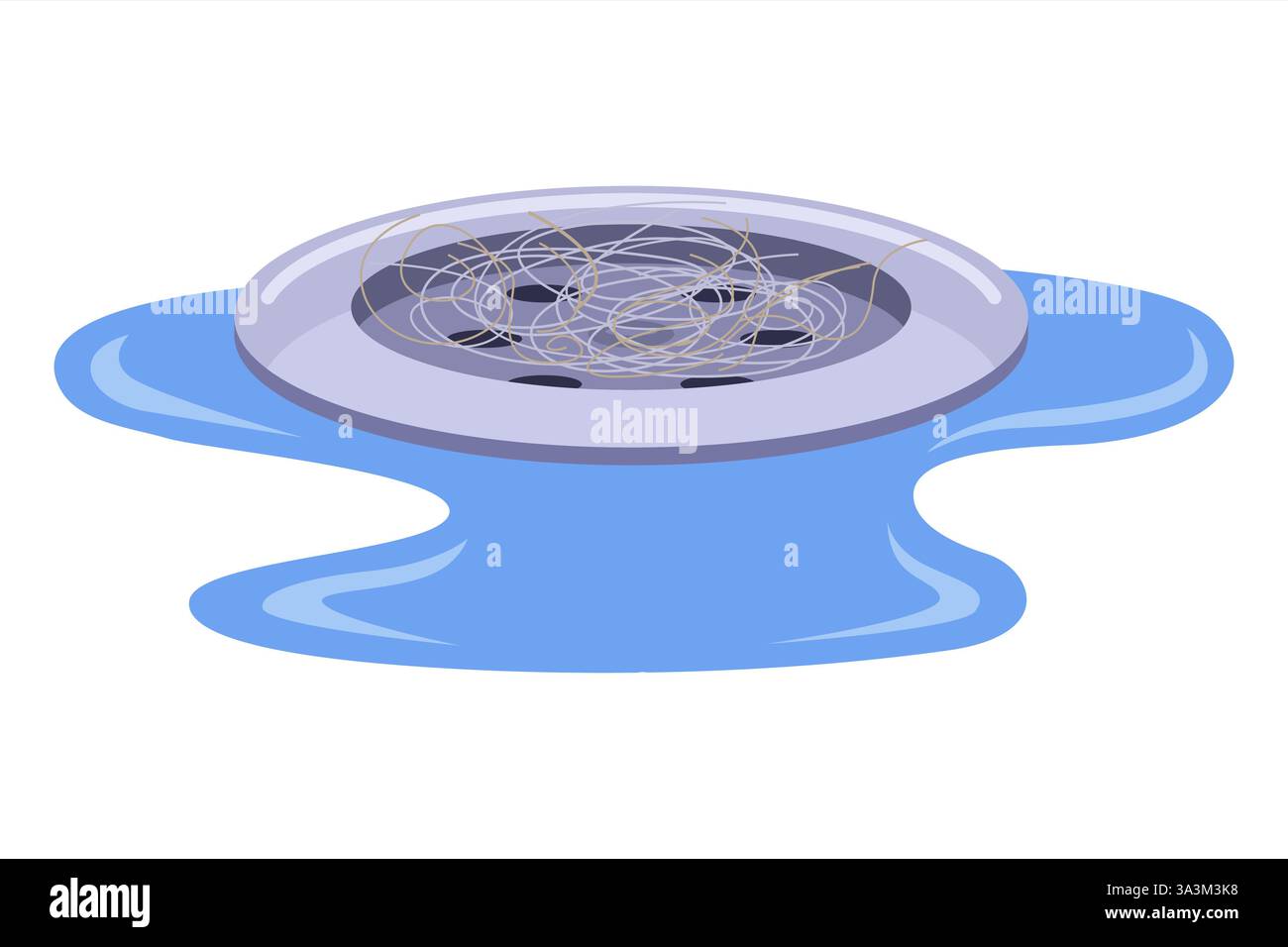 hair clogged drain. water does not go down the drain. illustration in ...