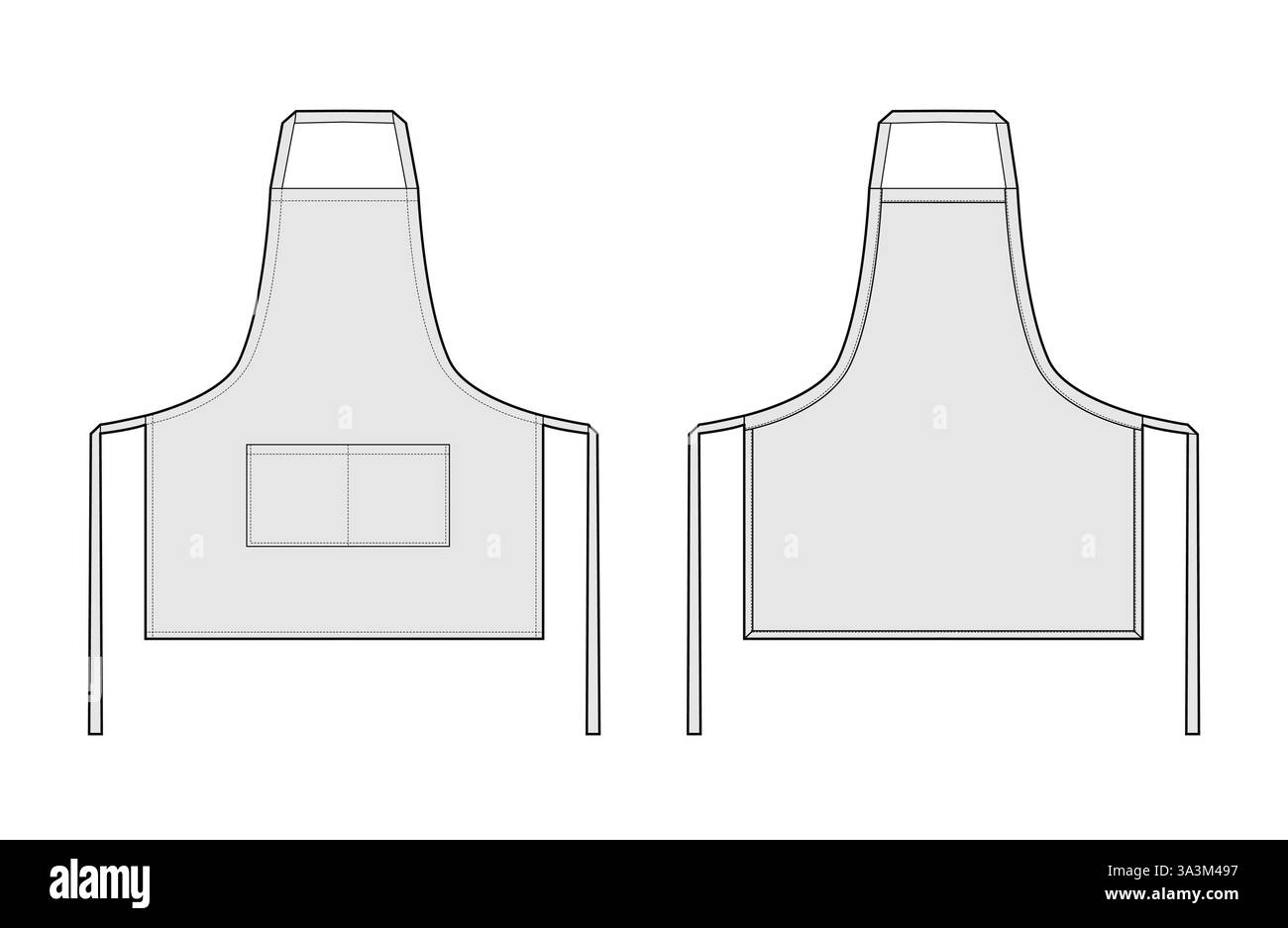 Short Aprons with pocket technical fashion illustration. Chef uniform ...