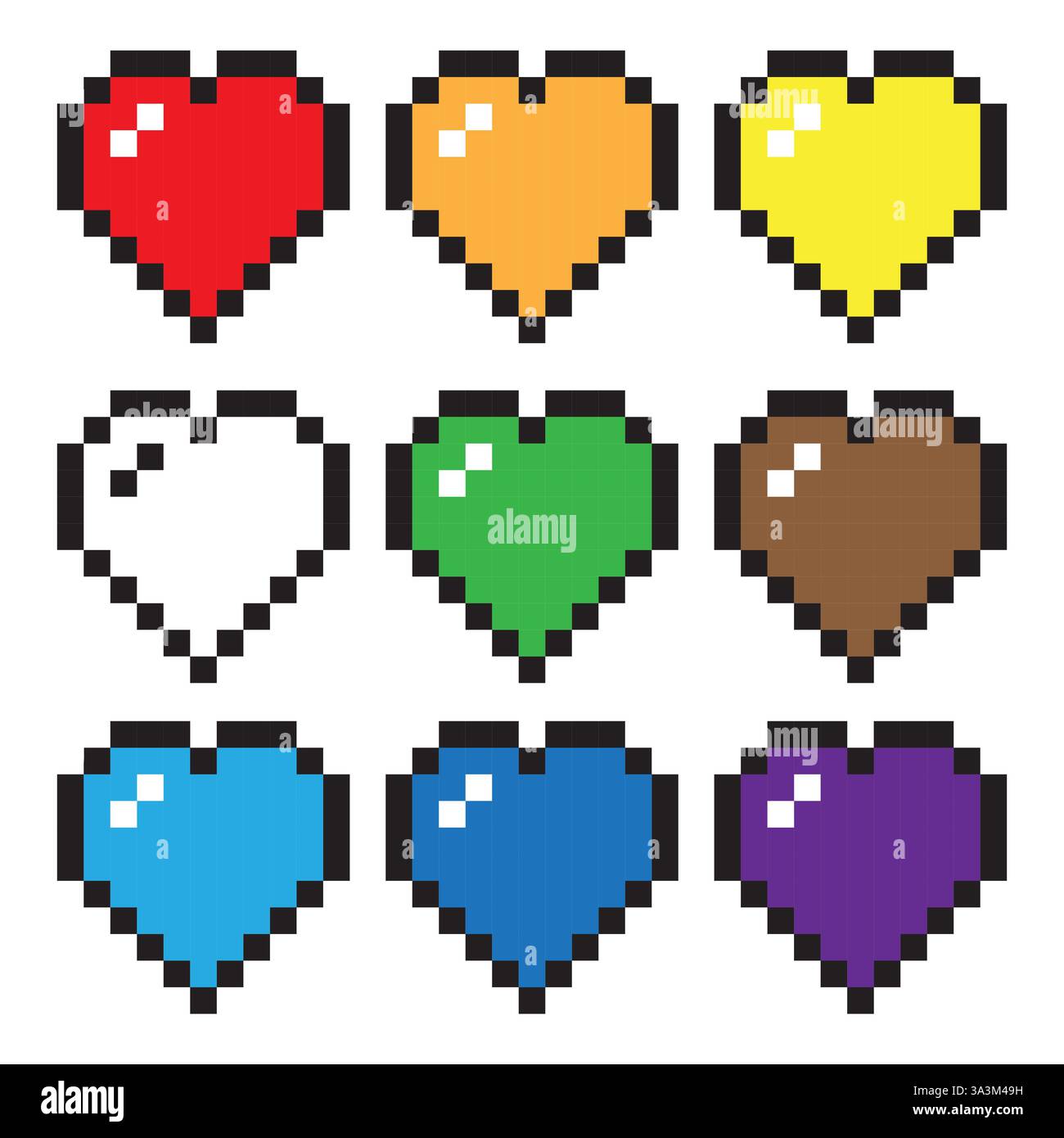Colorful pixel hearts. Vibrant love icons. Retro romance set. Vector style collection Stock ...