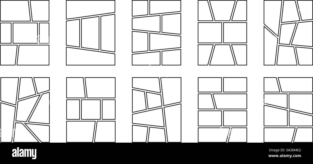 Set of comic book page templates. Anime page panels isolated on white ...