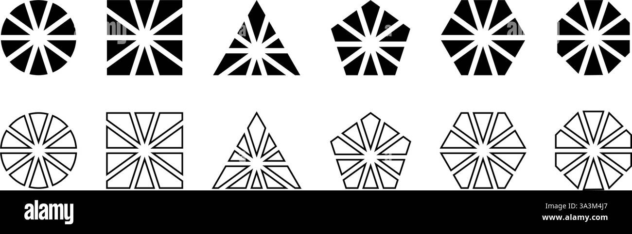 Basic geometric shapes divided into sectors. Round, square and triangle ...