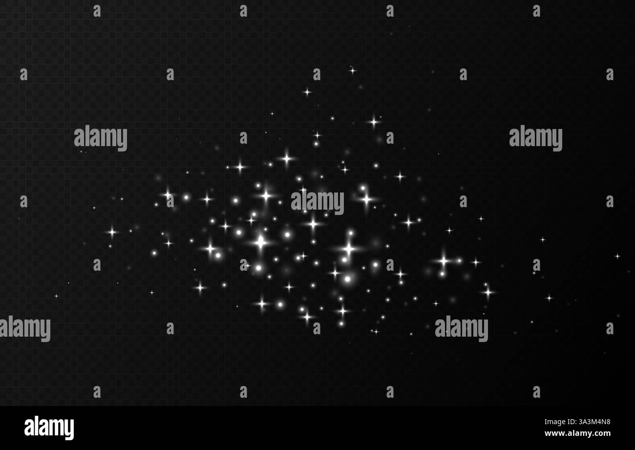 White sparkling stars, shiny particles light effect, transparent flying stardust texture Stock ...
