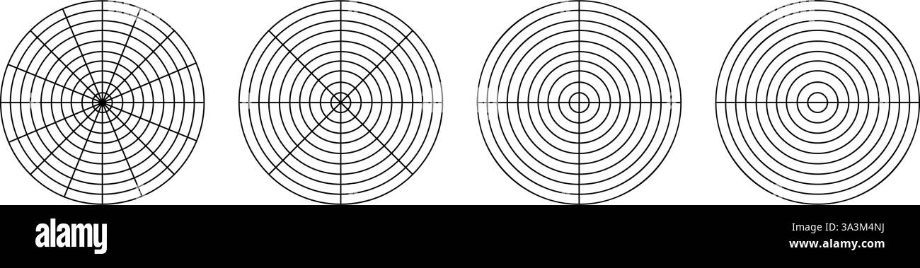 Round diagrams divided on segments. Pie charts with concentric circles ...