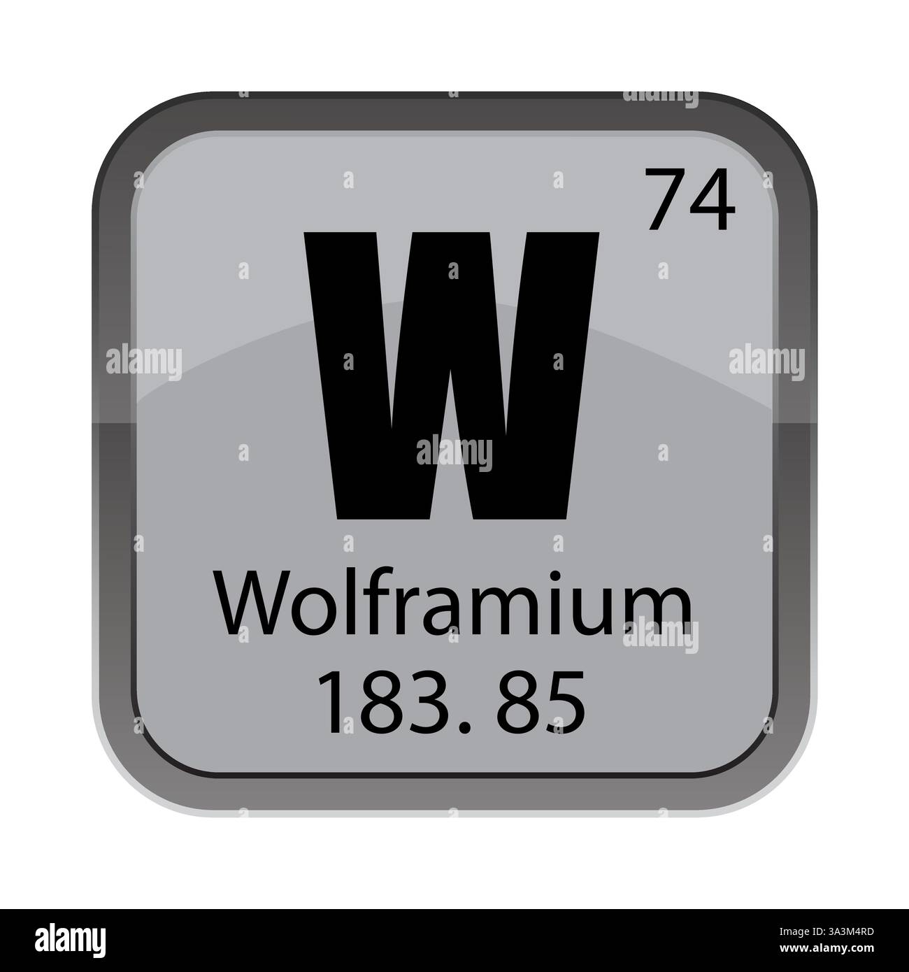 Periodic element icon. W Wolframium marker. Number 74 detail. Vector ...
