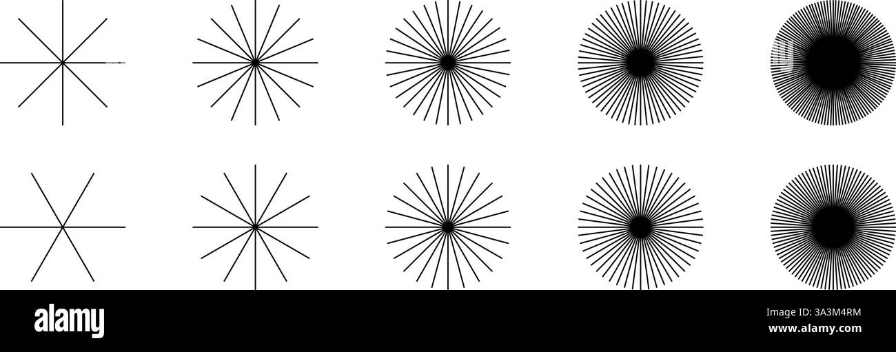 Straight radial lines. Sun rays pictograms. Set of sunburst or sunbeam ...