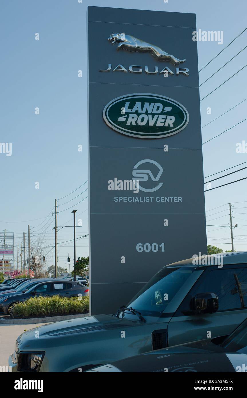 Editorial Use Only March 15, 2025. St. Petersburg, FL, USA.Jaguar Car Land Rover Car Logo SIgn ...