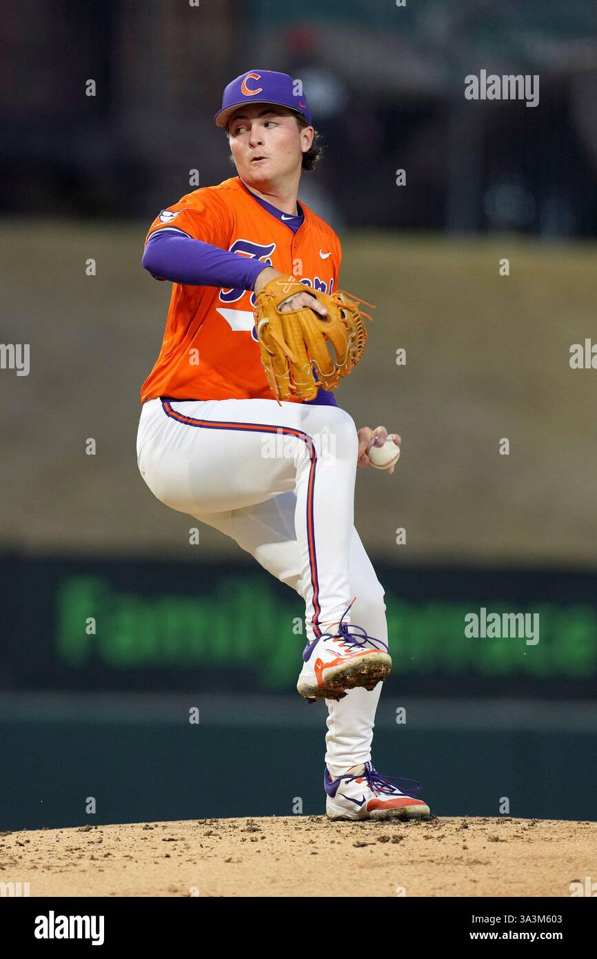 Pitcher Jacob McGovern (31) of the Clemson Tigers delivers a pitch in a ...