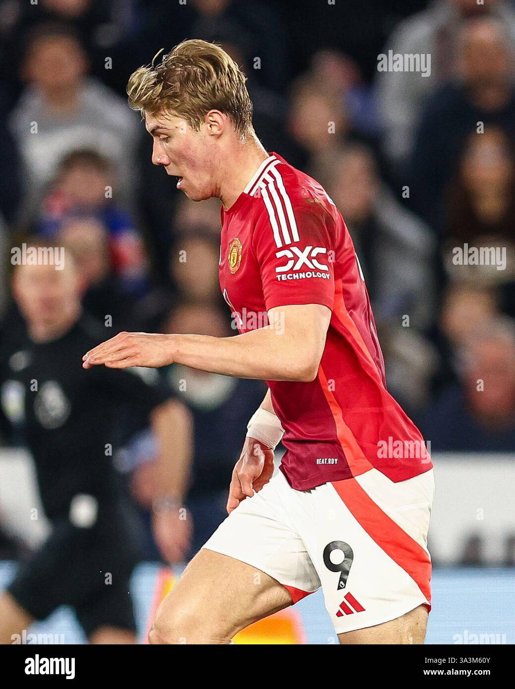 King Power Stadium, Leicester on Sunday 16th March 2025. #9, Rasmus H¿jlund of Manchester United ...