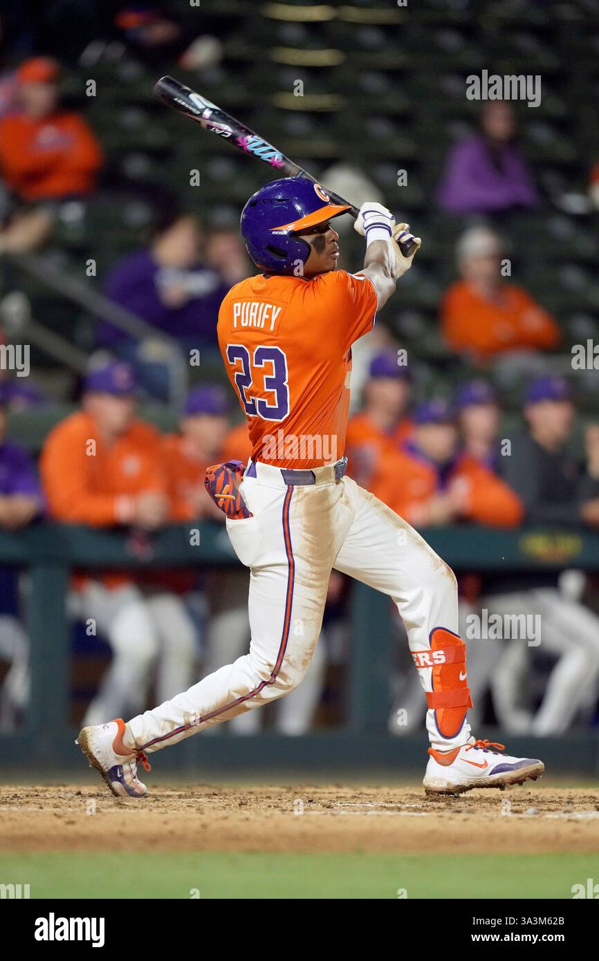 Second baseman Jarren Purify (23) of the Clemson Tigers at bat in a ...