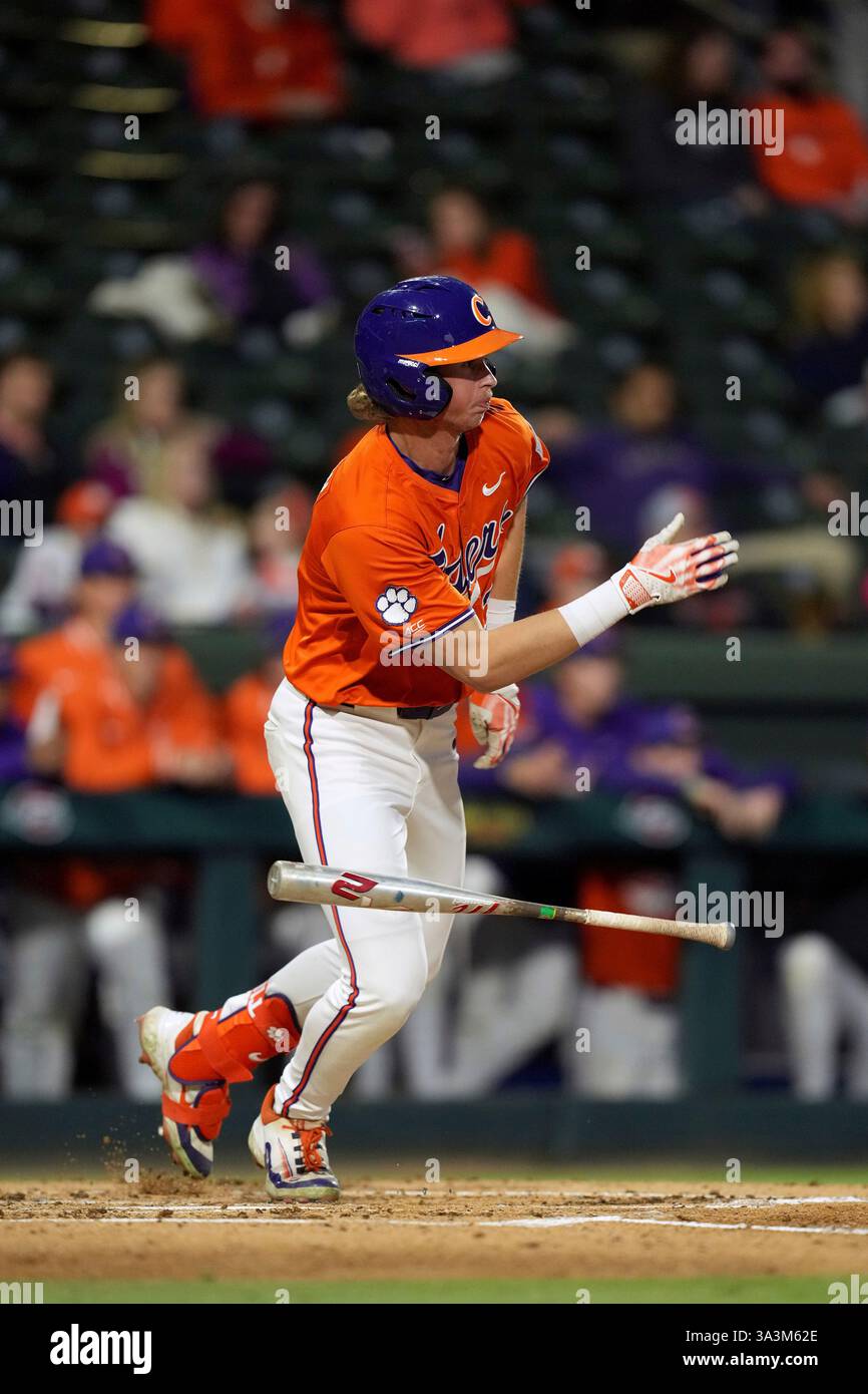 Left fielder Jack Crighton (23) of the Clemson Tigers at bat in a game ...