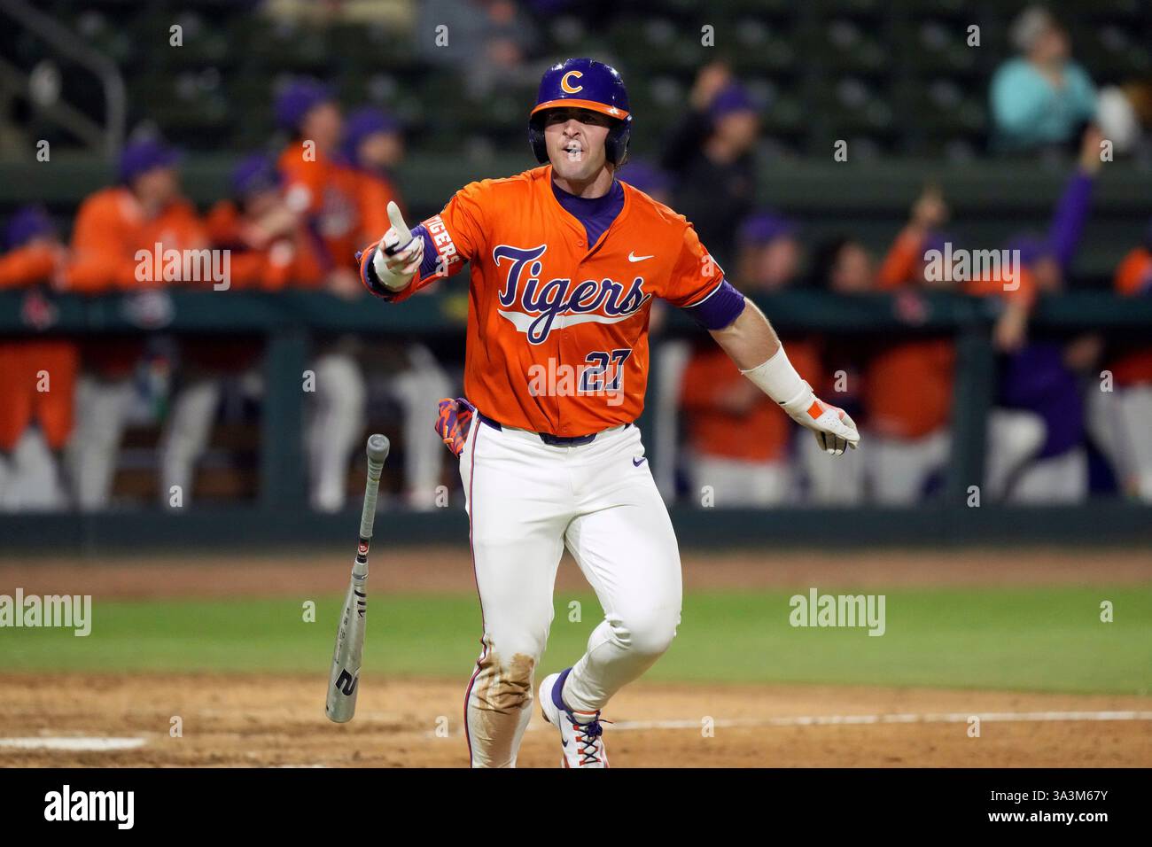 Right fielder Tristan Bissetta (27) of the Clemson Tigers at bat in a ...