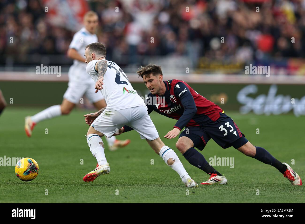 Bologna, Italy. 16th Mar, 2025. Manuel Lazzari (Lazio)Juan Miranda (Bologna) ; during the ...