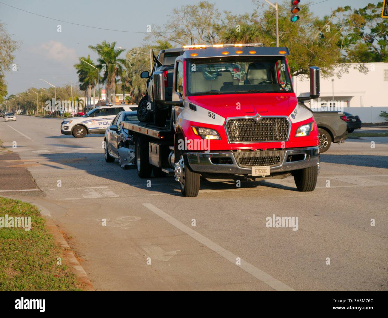Editorial Use Only March 15, 2025. St. Petersburg, FL, USA, Multiple Police cars and tow truck ...