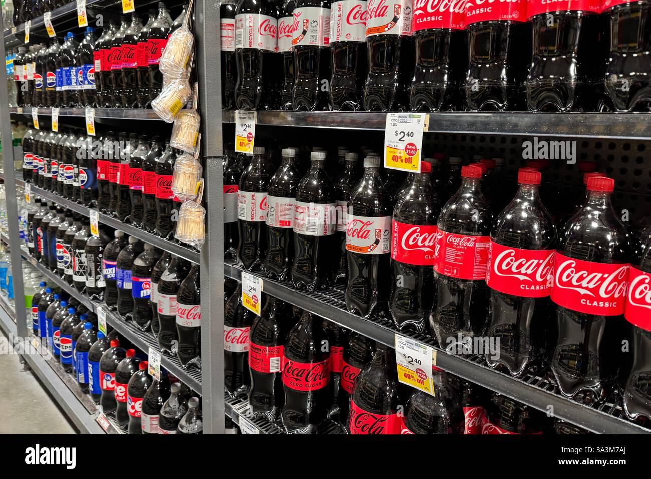 Canberra, Australia. 17th Mar, 2025. Bottles of Coca Cola is seen in ...